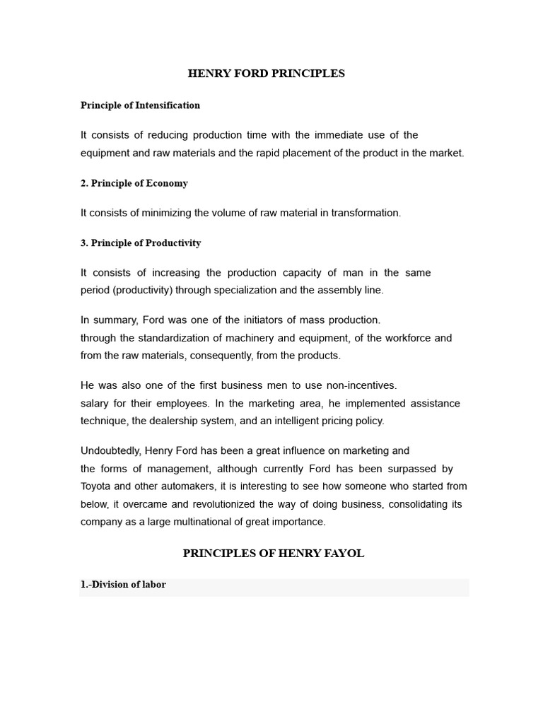 Principles of Henry Ford | PDF | Team Building | Mass Production