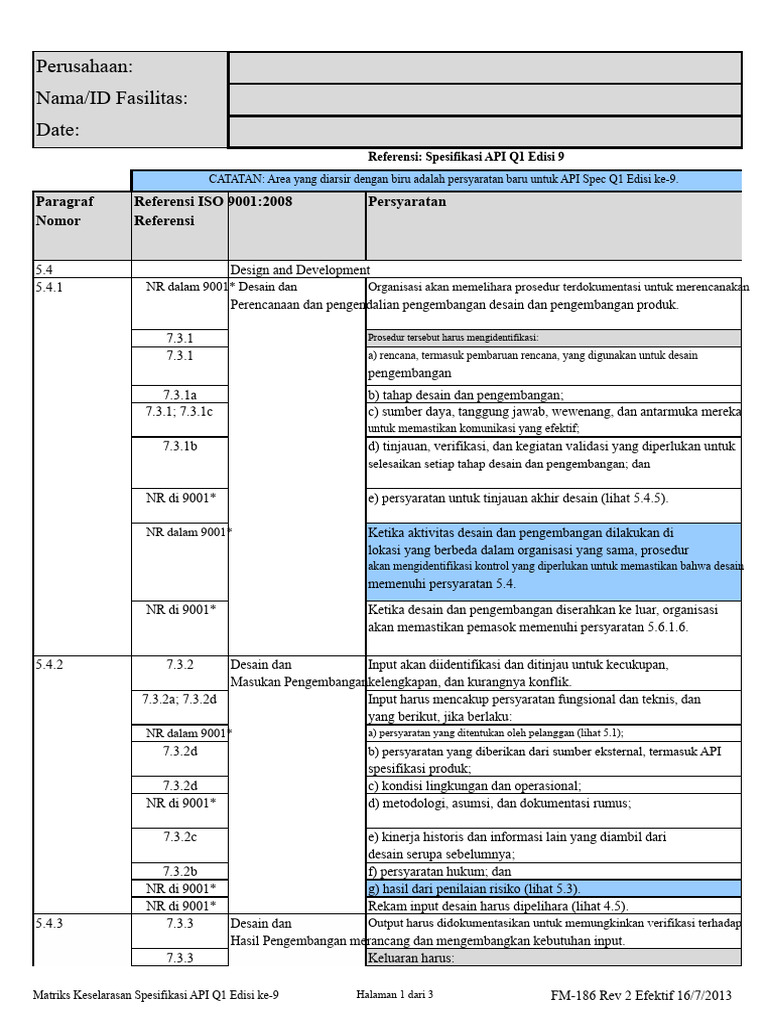 Persyaratan Baru API Spec Q1 Edisi 9 | PDF