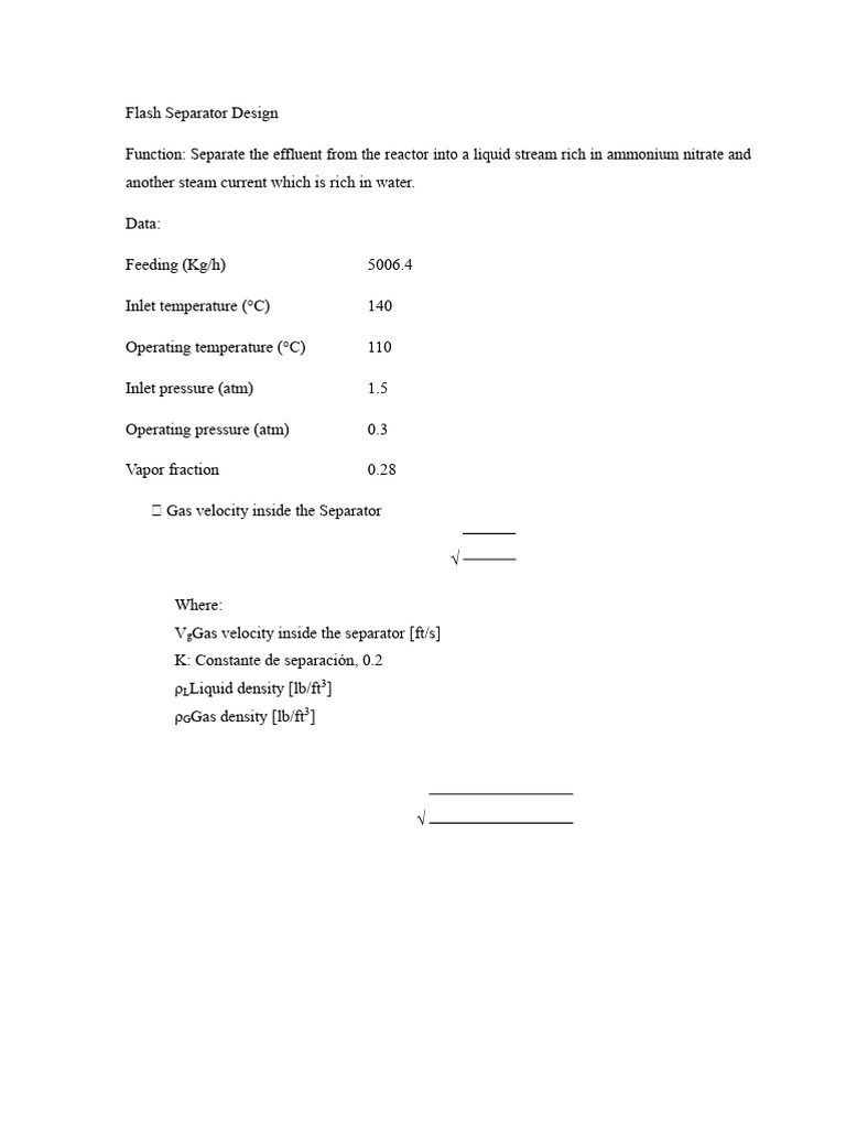 Flash Separator Design | PDF | Density | Flow Measurement