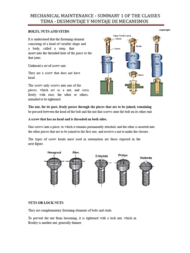 Mechanical Maintenance: Fasteners Guide | PDF | Screw | Nut (Hardware)