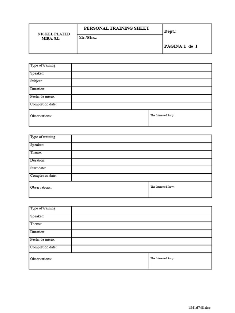 PERSONAL TRAINING SHEET | PDF