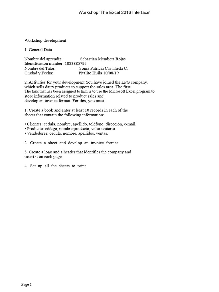 Workshop-Week-1-Workshop-The-Interface-of-Excel-2016.xlsx | PDF | Dairy | Cattle Products