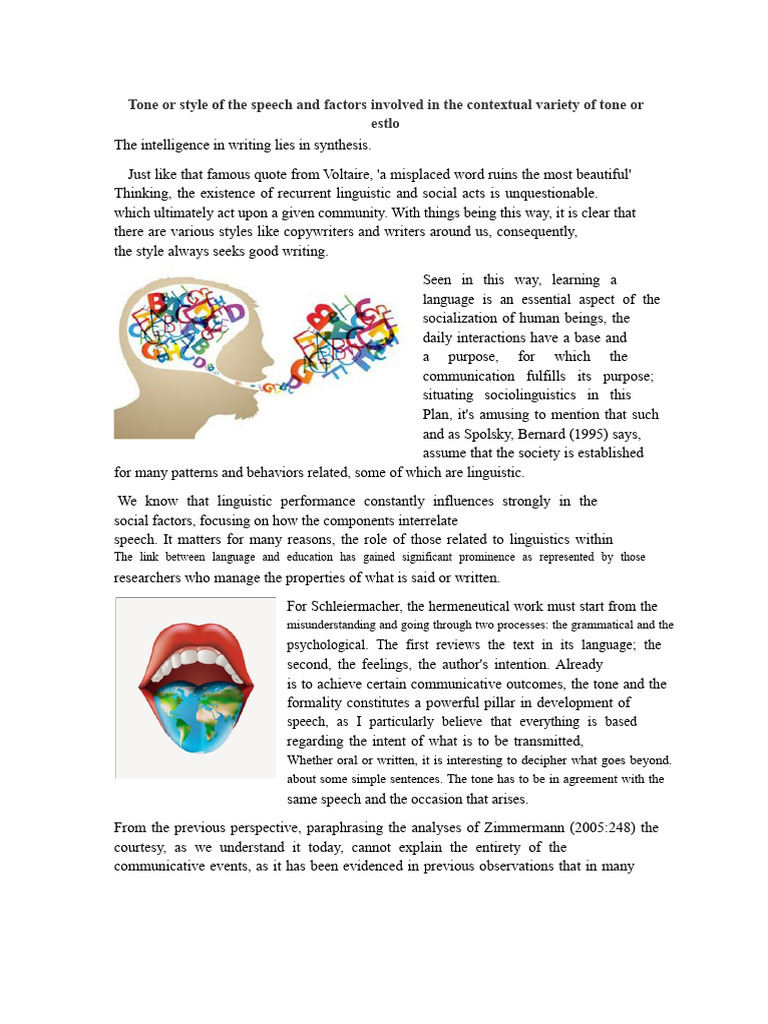 Tone or style of the Speech | PDF | Linguistics | Communication