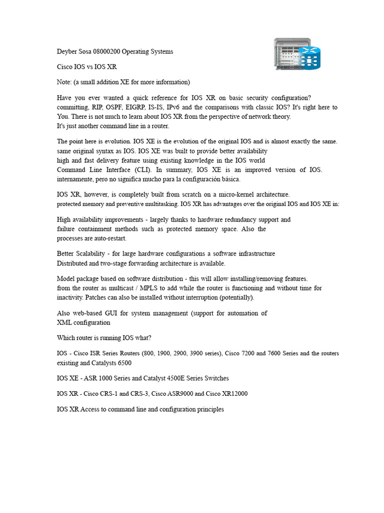 Cisco IOS Vs XR | PDF | Internet Protocols | Networking