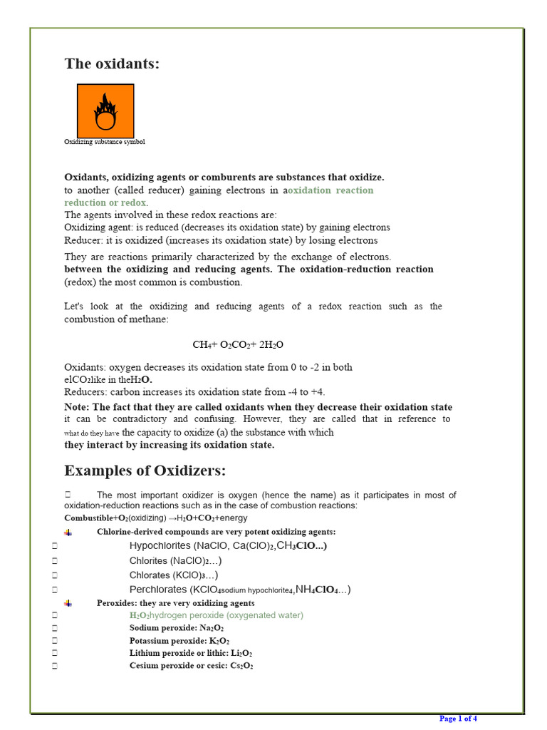 Understanding Oxidants and Their Roles | PDF | Redox | Oxidizing Agent