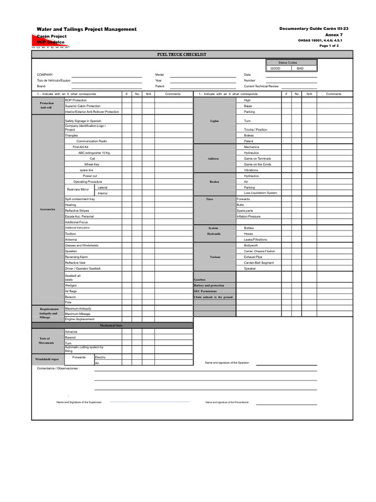 Fuel Truck Checklist | PDF | Seat Belt | Motor Vehicle