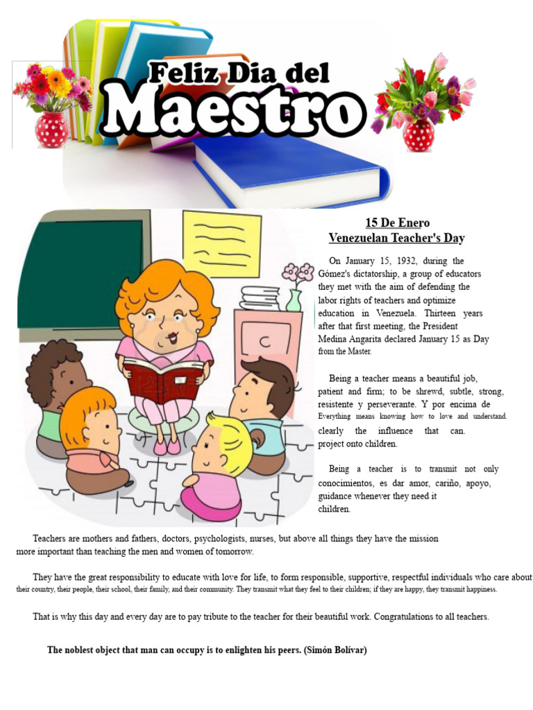 January 15 Teacher S Day Pdf Venezuela