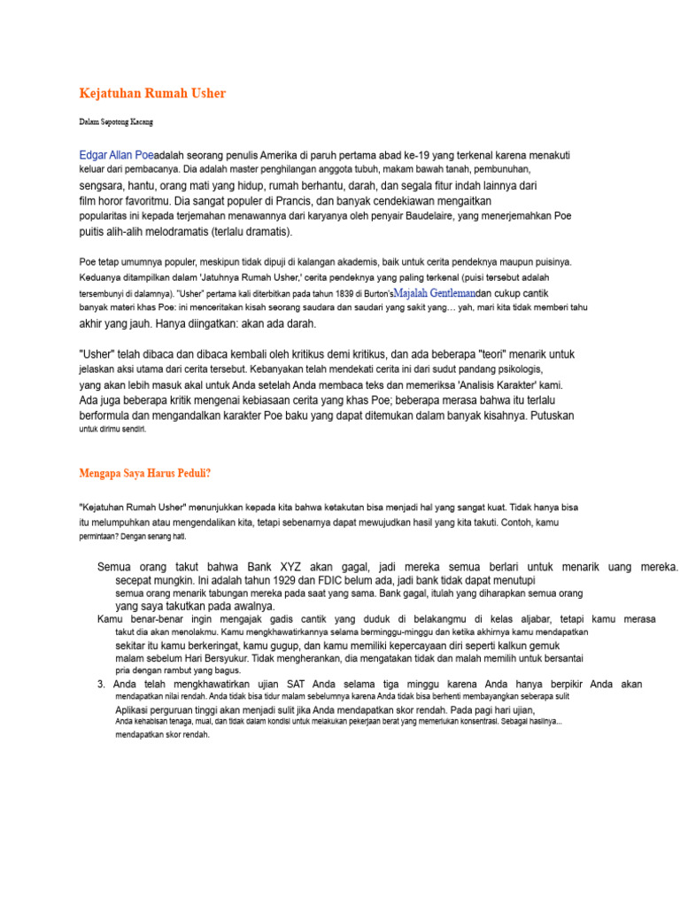 Kejatuhan Rumah Usher - ANALISIS | PDF