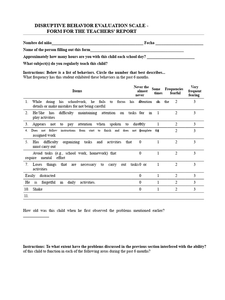 Teacher's Disruptive Behavior Scale | PDF | Attention Deficit ...