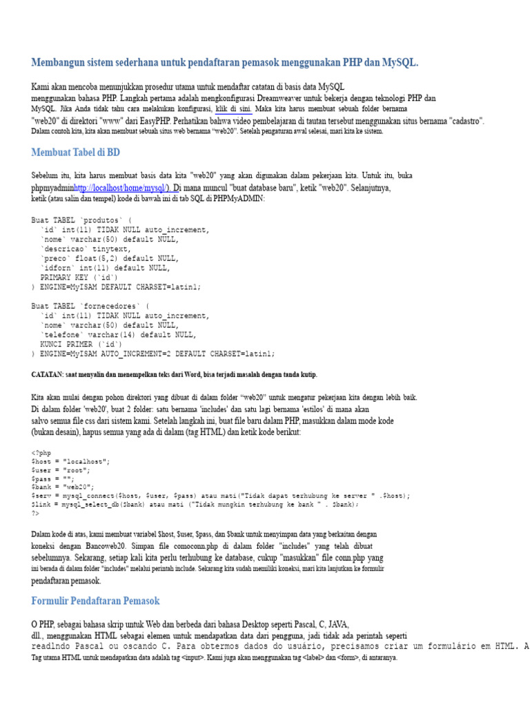 Membangun Sistem Sederhana Pendaftaran Pemasok dan Produk di Php dan Mysql | PDF