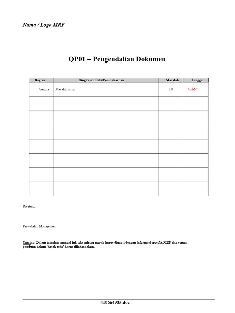 QP01 Kontrol Dokumen | PDF