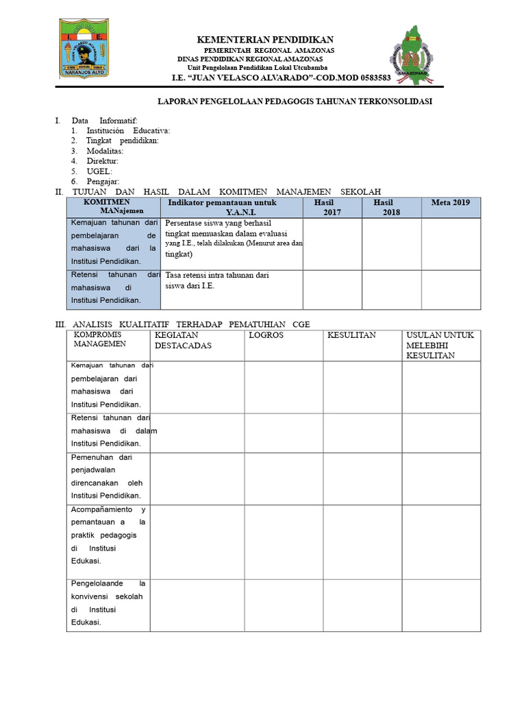 LAPORAN PENGELOLAAN PEDAGOGIS TAHUNAN YANG TERKONSOLIDASI . guru.docx | PDF