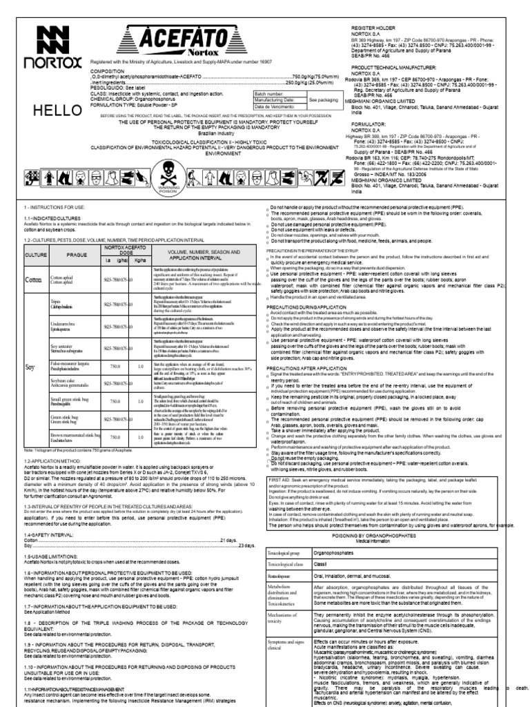 Acefato Package Insert | PDF | Personal Protective Equipment ...