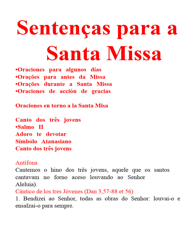 Orações e Cânticos da Santa Missa | PDF | Oração | Eucaristia