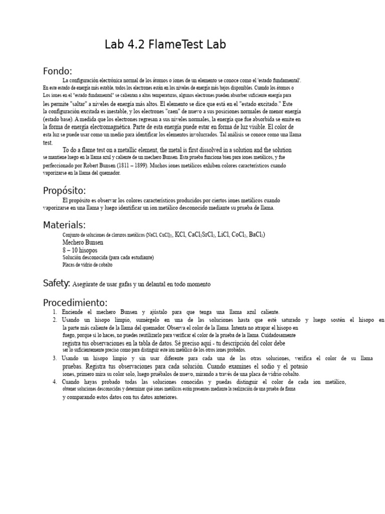 Flame Test Lab | PDF | Electrón | Átomos