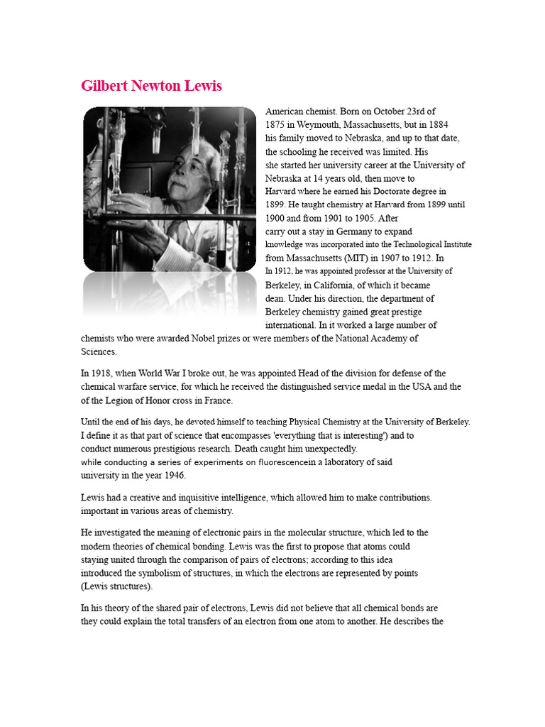Gilbert Newton Lewis | PDF | Chemistry | Chemical Bond