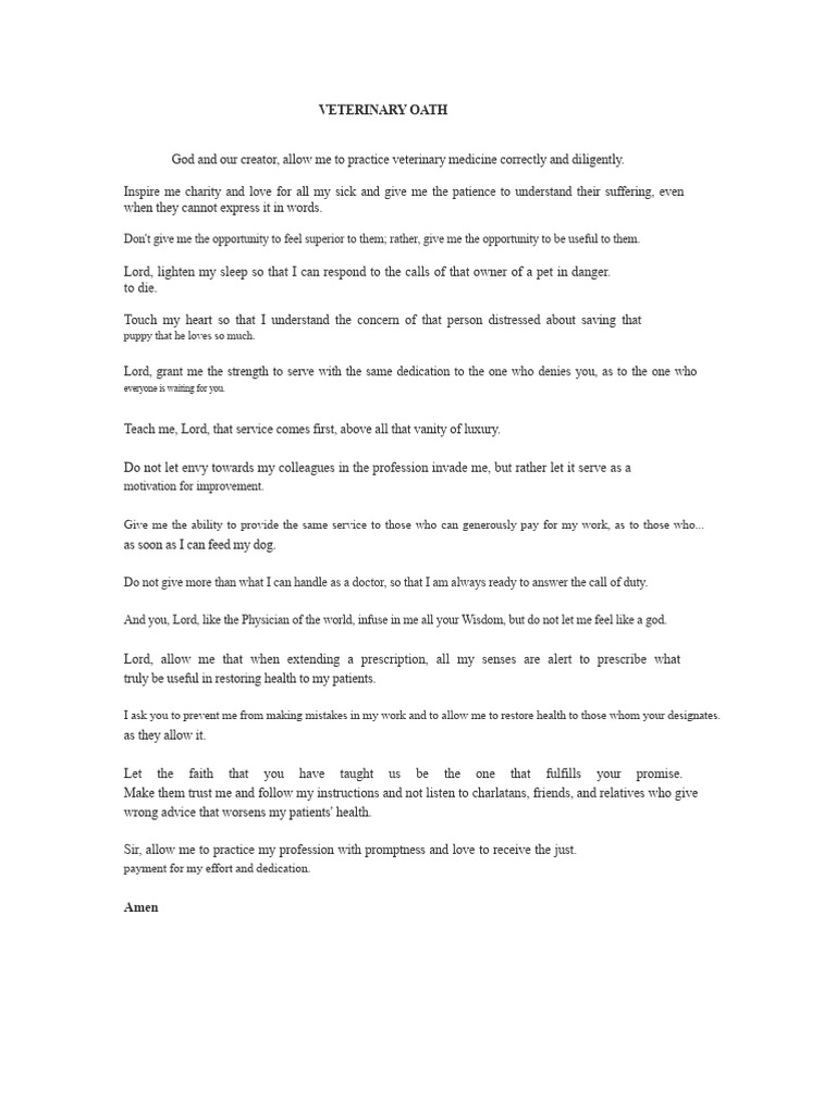Veterinary Oath for Compassionate Care | PDF