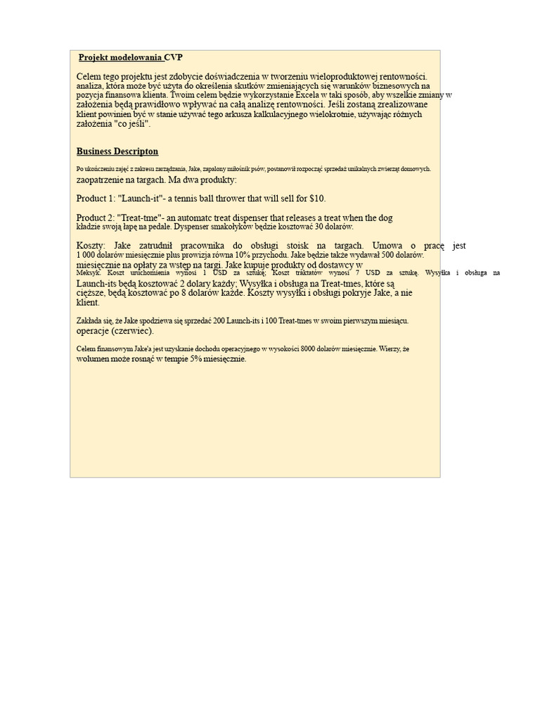 Projekt Excel CVP | PDF