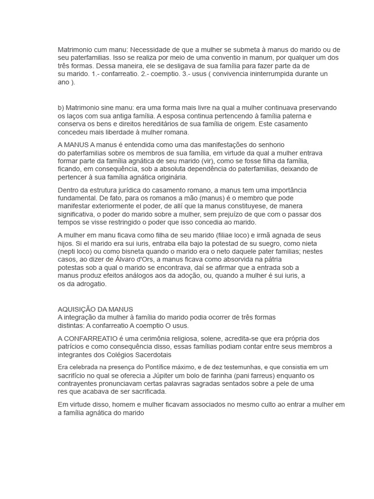 Matrimonio en Roma: Cum Manu y Sine Manu | PDF | Casamento | Família