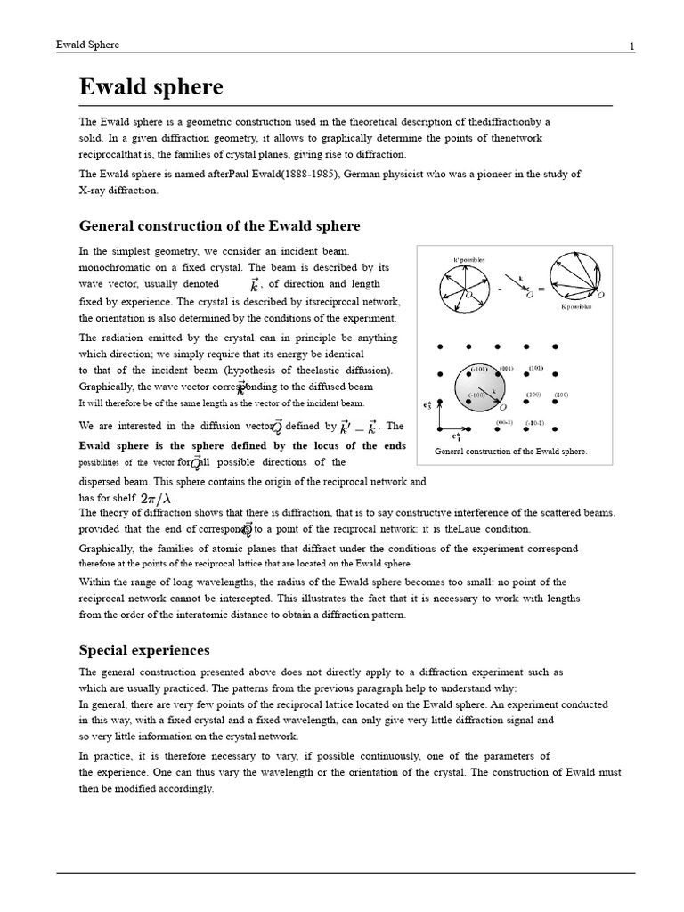 Ewald Sphere and Diffraction Theory | PDF | Diffraction | Sphere