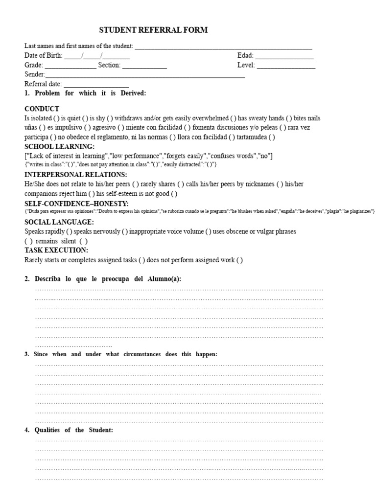 Referral Form Template | PDF | Cognition | Human Development