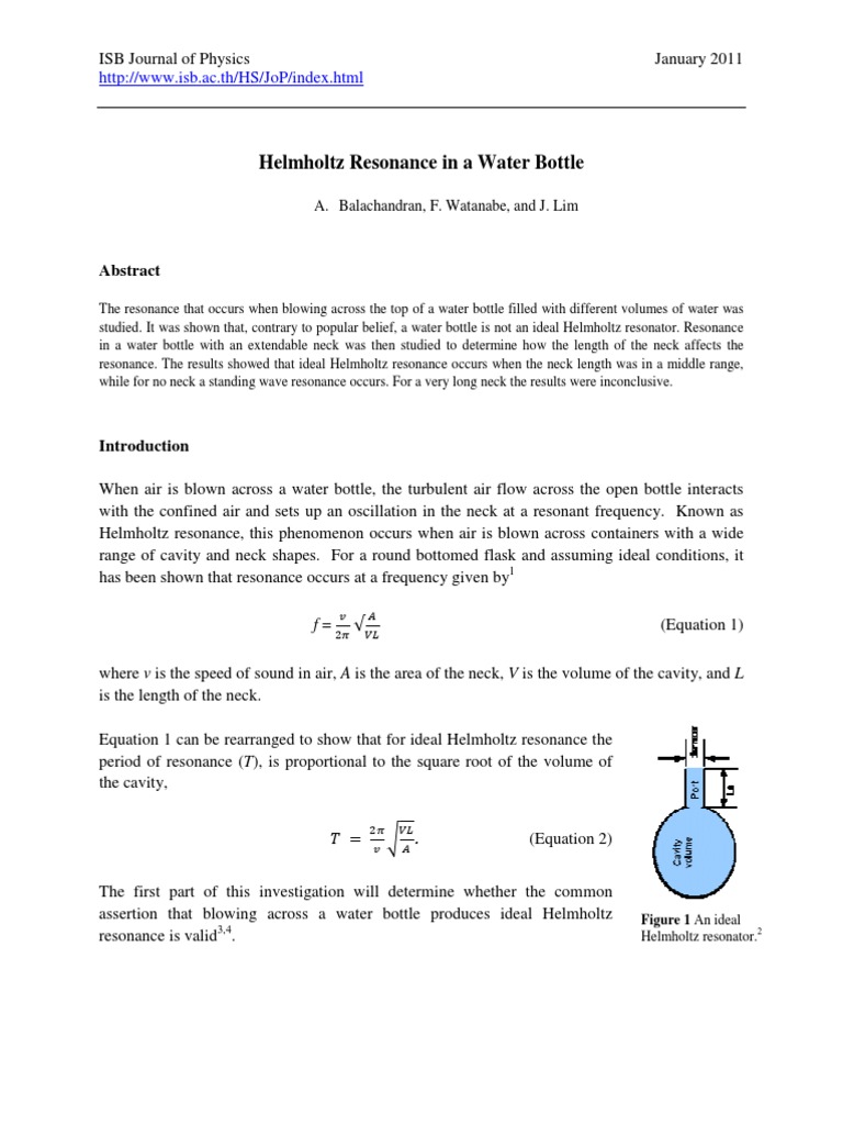 2 Helmholtz Bottle | PDF | Resonance | Frequency