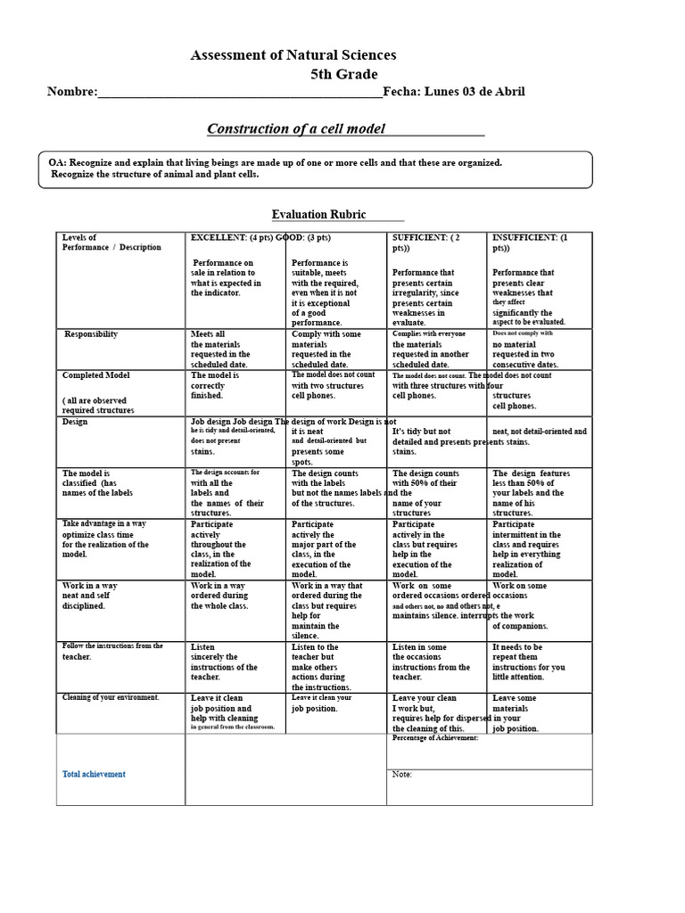Rubric Cell 5th | PDF | Learning