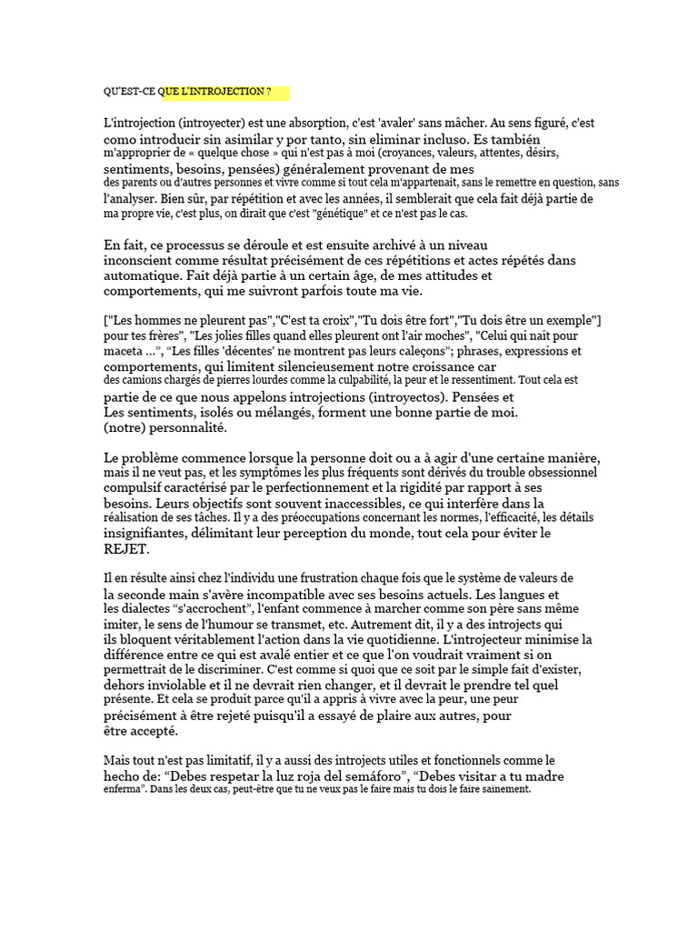 Comprendre l'introjection et ses effets | PDF | Psychothérapie ...