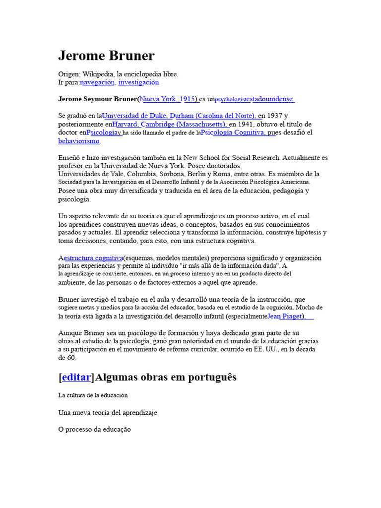 Jerome Bruner | PDF | Aprendizaje | Plan de estudios