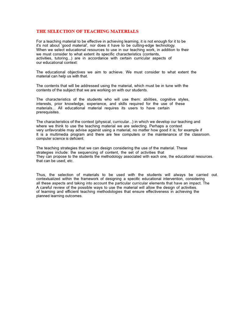 Selecting Effective Teaching Materials | PDF | Simulation | Information