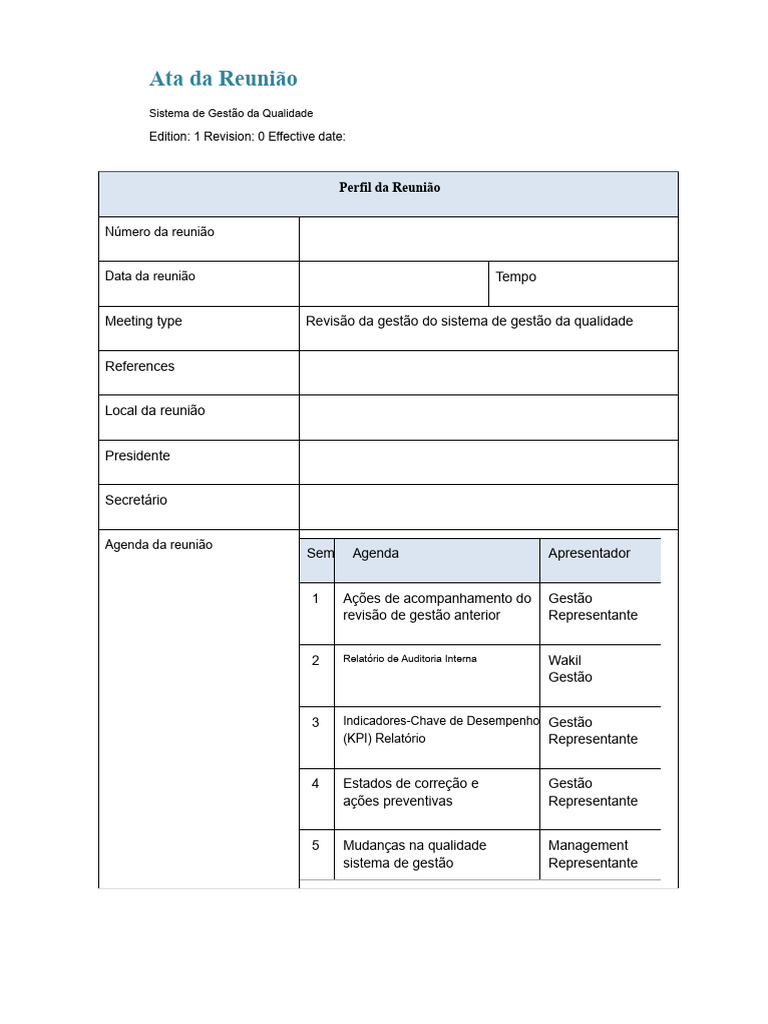 Ata Da Reunião de Revisão de Gestão | PDF | Business