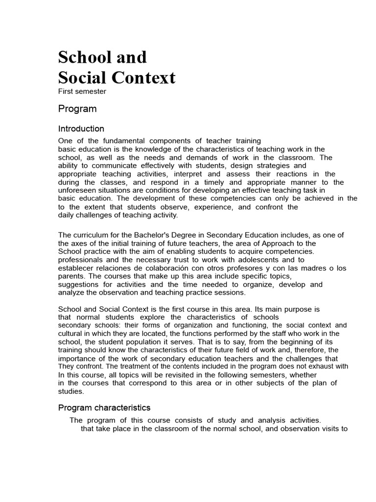 School and Social Context Program | PDF | Teachers | Knowledge