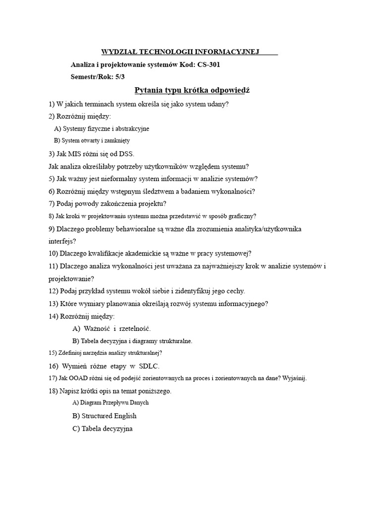 Bank pytań SAD | PDF