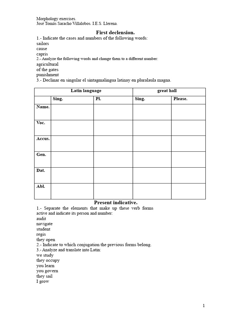 Latin Morphology. Exercises | PDF | Grammatical Number | Grammatical ...