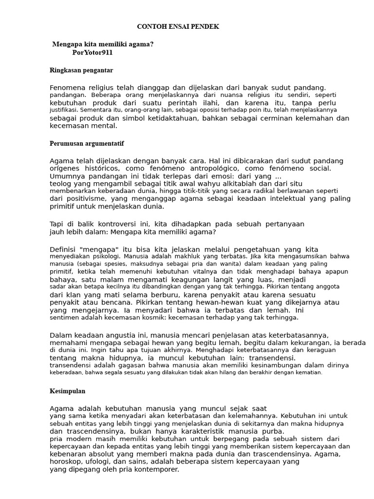 Contoh Esai Pendek | PDF