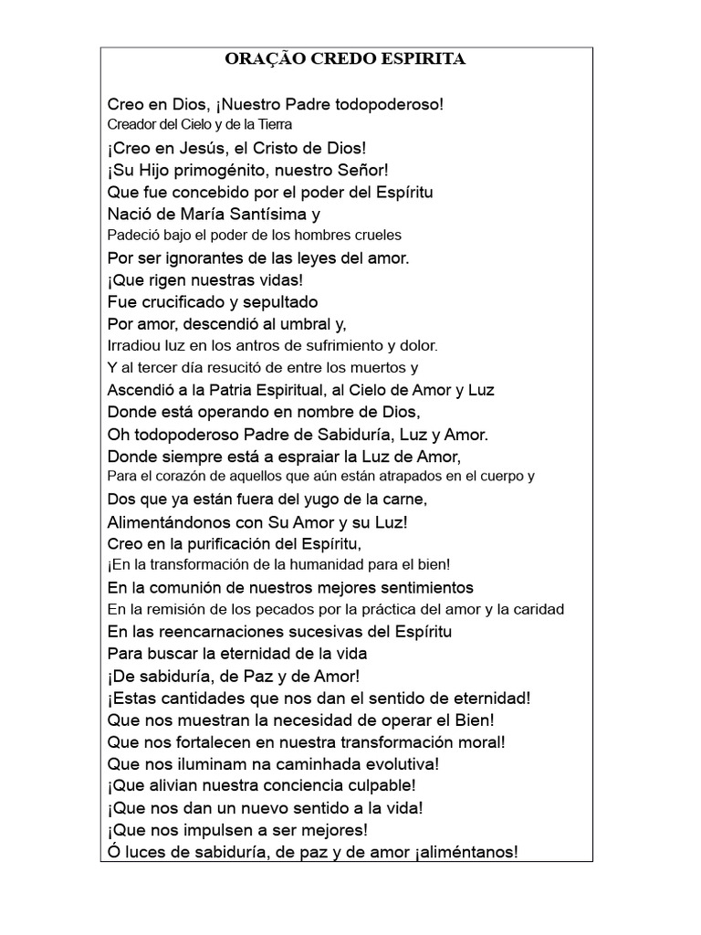 Oración del Credo Espírita: Fe y Amor | PDF