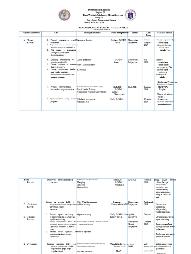 Plan Działania BSP 2019 2020 | PDF