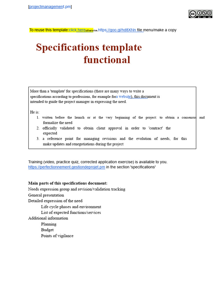 Project Specifications Template Guide | PDF | Specification (Technical ...