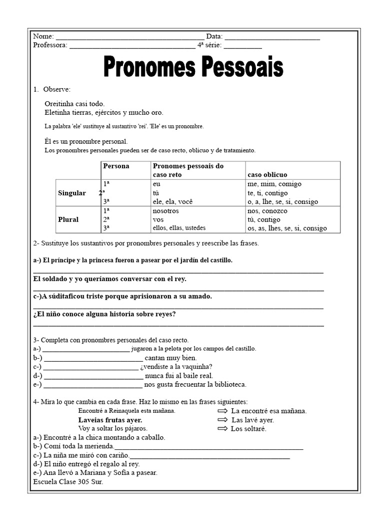 Pronombres Personales PDF | PDF | Pronombre | Lingüística