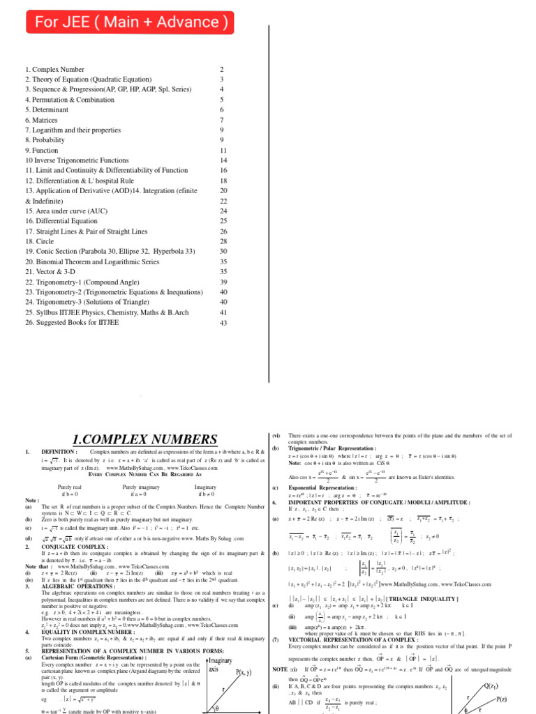 Maths Short Notes for JEE | PDF | Trigonometric Functions | Integral