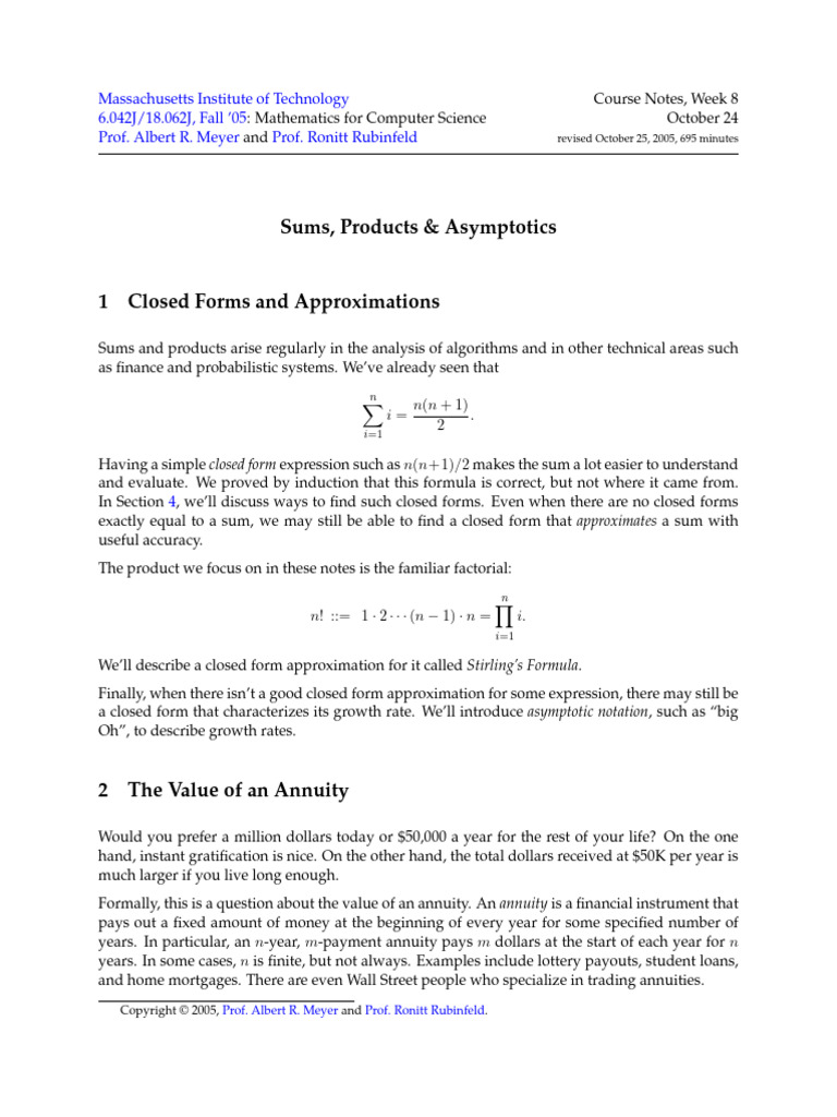 Sums, Products & Asymptotics | PDF | Summation | Function (Mathematics)