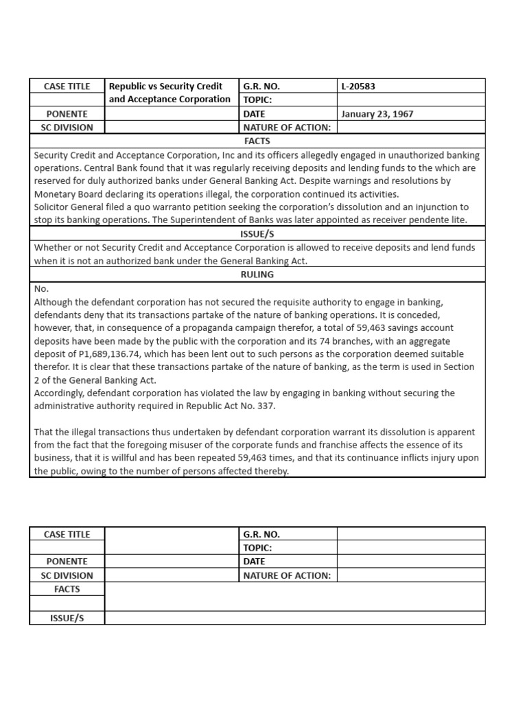 Republic Vs Security Credit and Acceptance Corporation | PDF | Banks