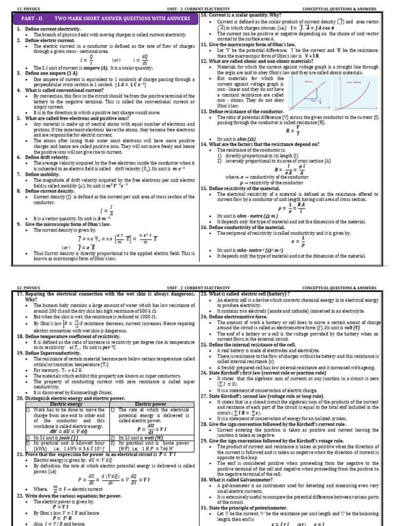 02. Current Electricity | PDF | Electric Current | Electrical Resistivity And Conductivity