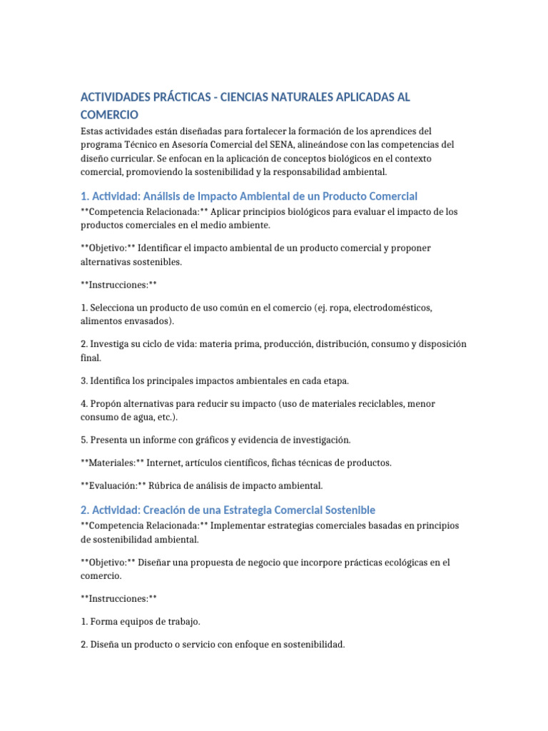 Actividades Practicas Comercio | PDF | Sustentabilidad | Economias