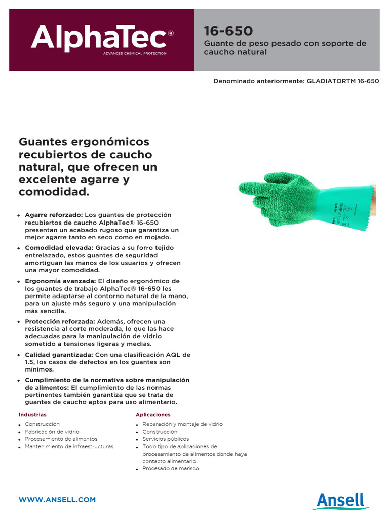 Alphatec 16 650 Pds Lac | PDF | Guante | Materiales