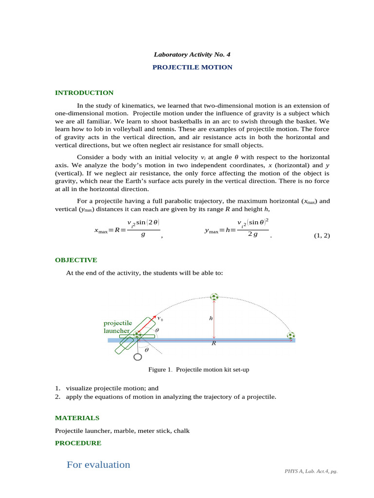PhysA Activity4 Projectile Motion | PDF | Physics | Motion (Physics)