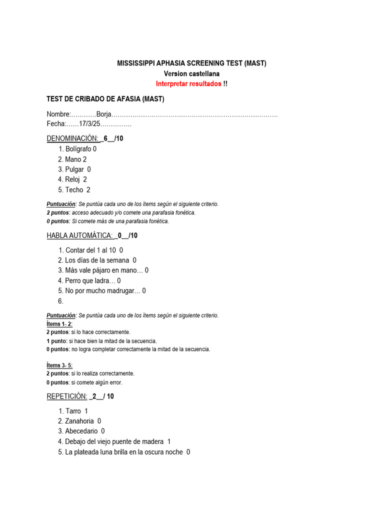 Missisipi Aphasia Test | PDF