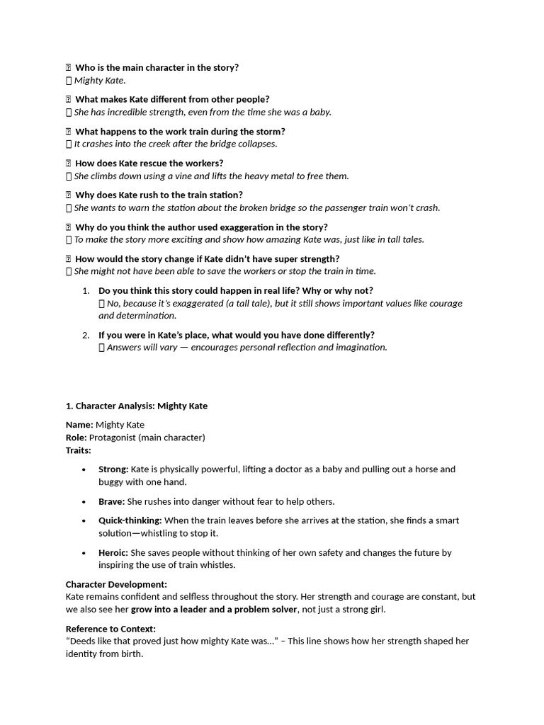 Answer Key W Mighty Kate Stopped The Train Grade 5 | PDF