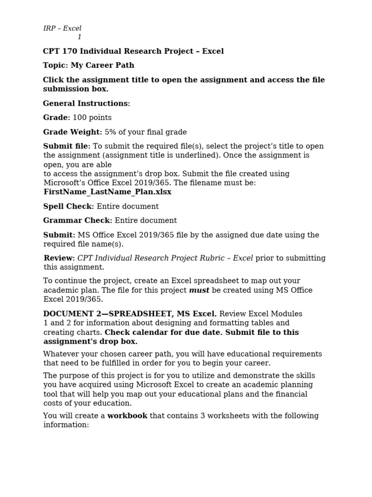 CPT 170 IRP Part 2 Excel Instructions M.office-rev | PDF | Microsoft Excel | Computing