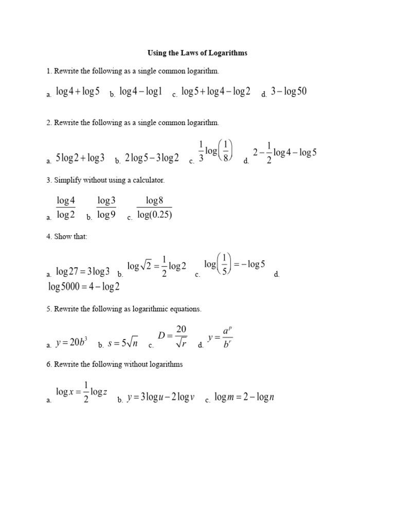Using The Laws of Logarithms | PDF